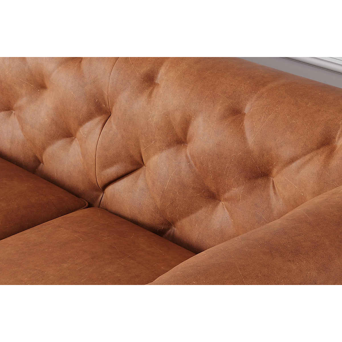 Valencia Avery Leather Couch 89" | Top Grain Nappa 11000 Leather 3 Seater with Tufted Back, Solid Wood Frame, Plush Cushioning, Saddle Tan