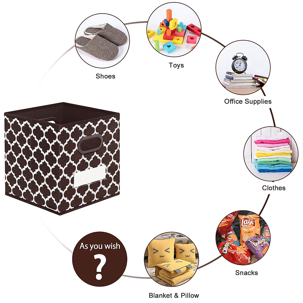 homyfort 11 Inch Cube Storage Organizer Bins-Foldable Fabric storage Cubes Bin Container Box with 2 Plastic Handles for Boys,Girls,Nusery,Clothes,Pantry Closet,Shelf,Kids Room Set of 6 (Deep Coffee)