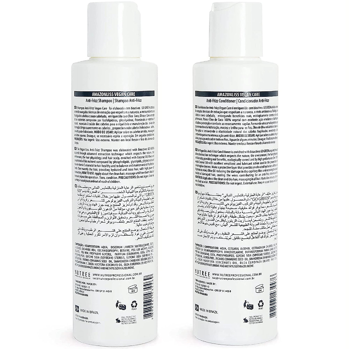 Amazonliss Brazilian Treatment Natural Shampoo & Conditioner Set For Keratin-Treated Hair - Anti-Frizz - Enhances Smoothness & Shiner - Formaldehyde Free,Eliminates Curls and Frizz Vegan,8.45 fl.oz