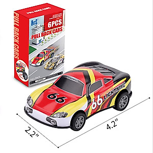 H 4.2 inch Pull Back Cars Toys Set, Friction Power Alloy Casting car Mini Race car, Suitable for Toddler 3 4 5 6 Year Old Kids Toy 6 Piece Set, Boys and Girls Christmas Birthday Party Gifts