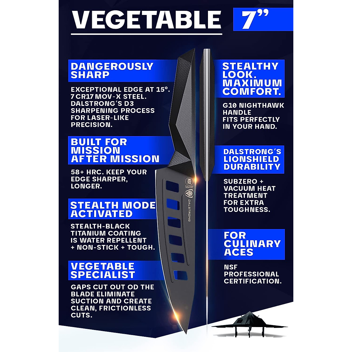 Dalstrong Vegetable Chef Knife - 7 inch - Shadow Black Series - Black Titanium Nitride Coated - Razor Sharp - High Carbon 7CR17MOV-X Steel - Sheath - NSF Certified