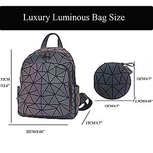 OLOEY Luminous Backpack for Women Geometric Geogrous Travel Backpack Laser School Bags Reflective Purses and Handbags (Mini Wallet)