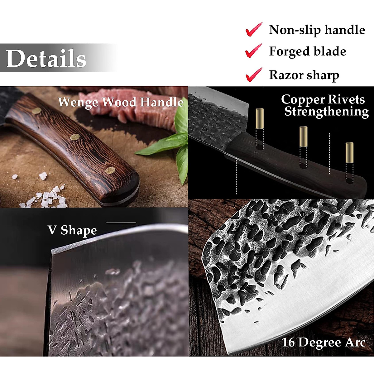 ZENG JIA DAO Chef Cleaver Knife 7 inch, Kitchen chopper for meat and vegetable, High Carbon Steel With Wenge Wood Handle Camping Cooking Cutlery Gift