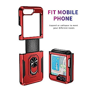 Janmitta for Samsung Galaxy Z Flip 5 Case Built in Front Screen Protector+Hinge Protection+Finger Ring Metal Kickstand,Heavy Duty Shockproof Full Body Protective Cover,2023 Red