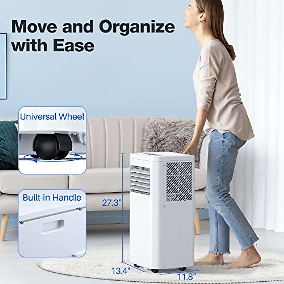 Rintuf Portable Air Conditioner, 8000 BTU AC Unit with Dehumidifier & Fan Modes, Up to 350 Sq.Ft, Remote Control, 24H On/Off Timer, Quiet Air Conditioner for Room, Window Mount Kit