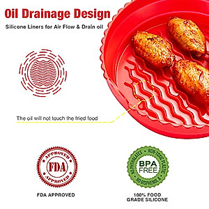 2-Pack, TroHollis™ Silicone Air Fryer Liners | 7.5＂Foldable Air Fryer Silicone Pot [NEW-UPGRADED] | Food-Grade Reusable Air Fryer Accessories for Replacing Parchment Liner Paper, Red & Black