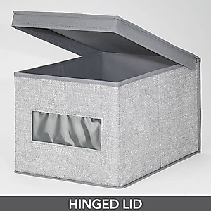 mDesign Large Fabric Stackable Closet Organizer Box with Clear Window/Lid for Bedroom, Office, Bathroom, Mudroom Organization - Shoe, Sweater, Clothes Storage, Lido Collection, 6 Pack, Gray