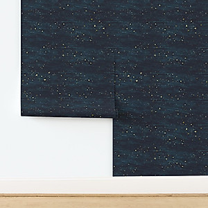 Removable Wallpaper Swatch - Night Sky Stars Midnight Blue Turquoise Nursery Hand Drawn Dark Cosmos Custom Pre-Pasted Wallpaper by Spoonflower