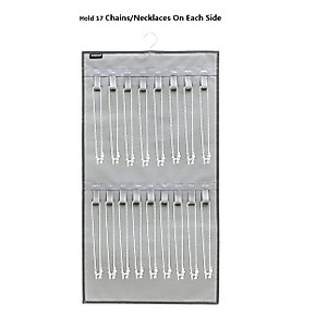 ANZORG Dual-sided Hanging Jewelry Organizer with 34 Hook Loops Wall Mounted Necklace Holder Jewelry Display Storage Hanger for Bracelet Chain (GREY)