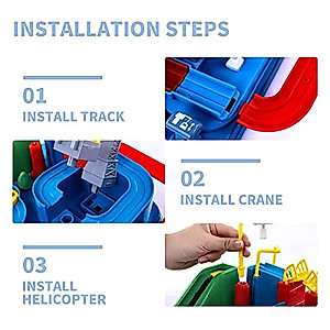 TEMI Kids Race Track Toys for Boy Car Adventure Toy for 3 4 5 6 7 Years Old Boys Girls, Puzzle Rail Car, City Rescue Playsets Magnet Toys 3 Mini Cars, Preschool Educational Car Games Gift Toys