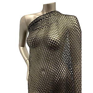 Diamond Mesh Big Hole 0.5 Inch with or Without Silver Foil Stretch Polyester Spandex Mesh Fabric by The Yard (Black with Gold Foil)