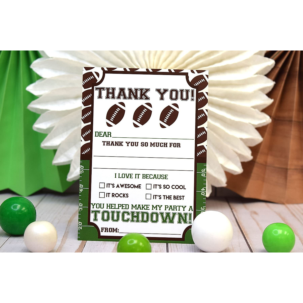 Football Touchdown Thank You Notes for Boys, Ten 4" x 5.5" Fill In The Blank Cards with 10 White Envelopes by AmandaCreation