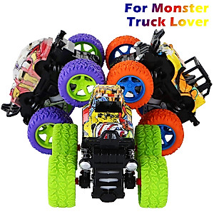CozyBomB Friction Powered Monster Trucks Toys for Boys - Push and Go Car Vehicles Truck Playset, Inertia Vehicle, Kids Birthday Christmas Party Supplies Gift 3 Years Old (Orange,Purple,Green)