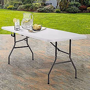 FDW Folding Tables, Plastic 6ft Folding Table,Half Portable Foldable Table for Parties, Backyard Events,White