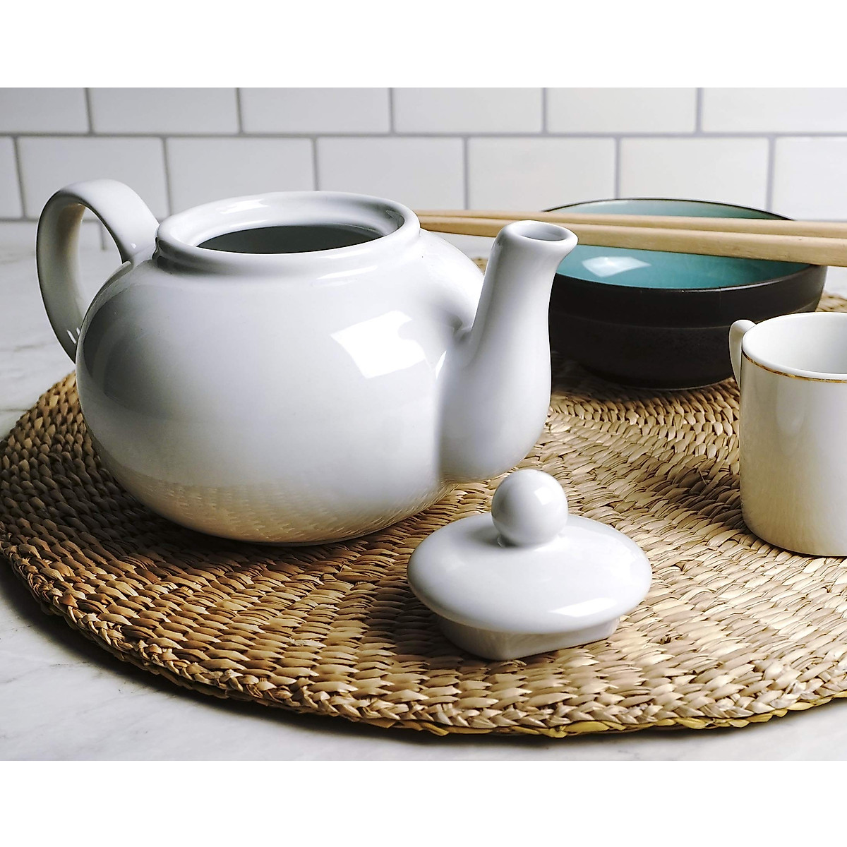 RSVP International Stoneware Teapot Collection, Microwave and Dishwasher Safe, 16 oz, White