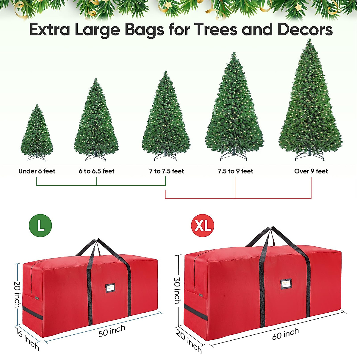 BALEINE 9 ft Christmas Tree Storage Bag, Heavy Duty 900D Oxford Fabric with Reinforced Handles and Dual Zippers Wide Opening, Extra Large Storage Container for Trees and Decorations (Red)