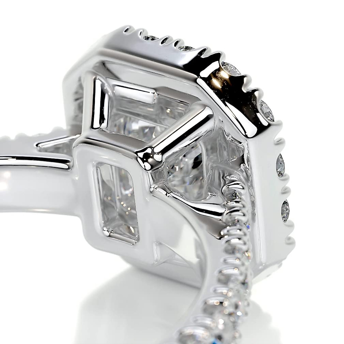 Solid Gold Handmade Engagement Rings 2 CT Radiant Cut Moissanite Diamond Halo Bridal Wedding Rings for Anniversary Propose Gift (18K Solid White Gold)