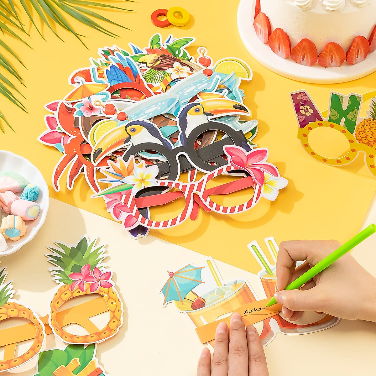 Vinsot 32 Packs Luau Party Glasses Hawaiian Funny Sunglasses Paper Glasses Frame Tropical Fancy Dress Props Photo Booth Props for Summer Party Supplies Kids Beach Themed Party Favors