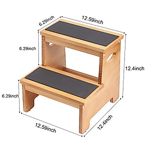 Wooden Step Stool Kids Toddler Foot Stools for Kids Potty Training Stool 2 Step Stool for Kitchen Sink Bathroom Two Step Stool with Handle Natural
