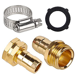 Biswing Garden Hose Repair Connector with Stainless Steel Clamps, 5/8" Barb x 3/4" GHT Thread Aluminum Water Hose Pipe Repair Kit, Female and Male Hose Connectors, 4 Pack