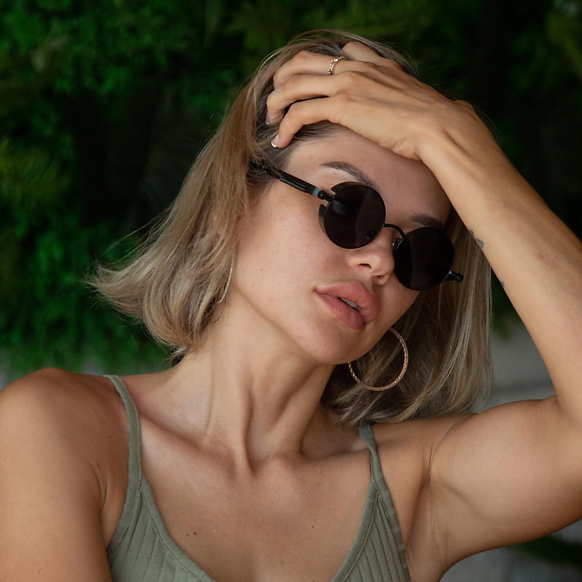 Dollger Sunglasses Unisex Vintage Steampunk Gothic Retro Metal Round Circle Frame Sunglasses 2 pairs Pack Black lens and Red Lens