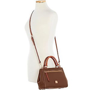 Dooney & Bourke Designer Handbags for Women, Pebble Grain Leather Small Satchel Bag with Crossbody Strap - Brown