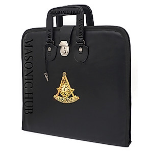 Masonic Hand Embroidered Past Master Masonic Apron carrying Case with Handle [BLACK]
