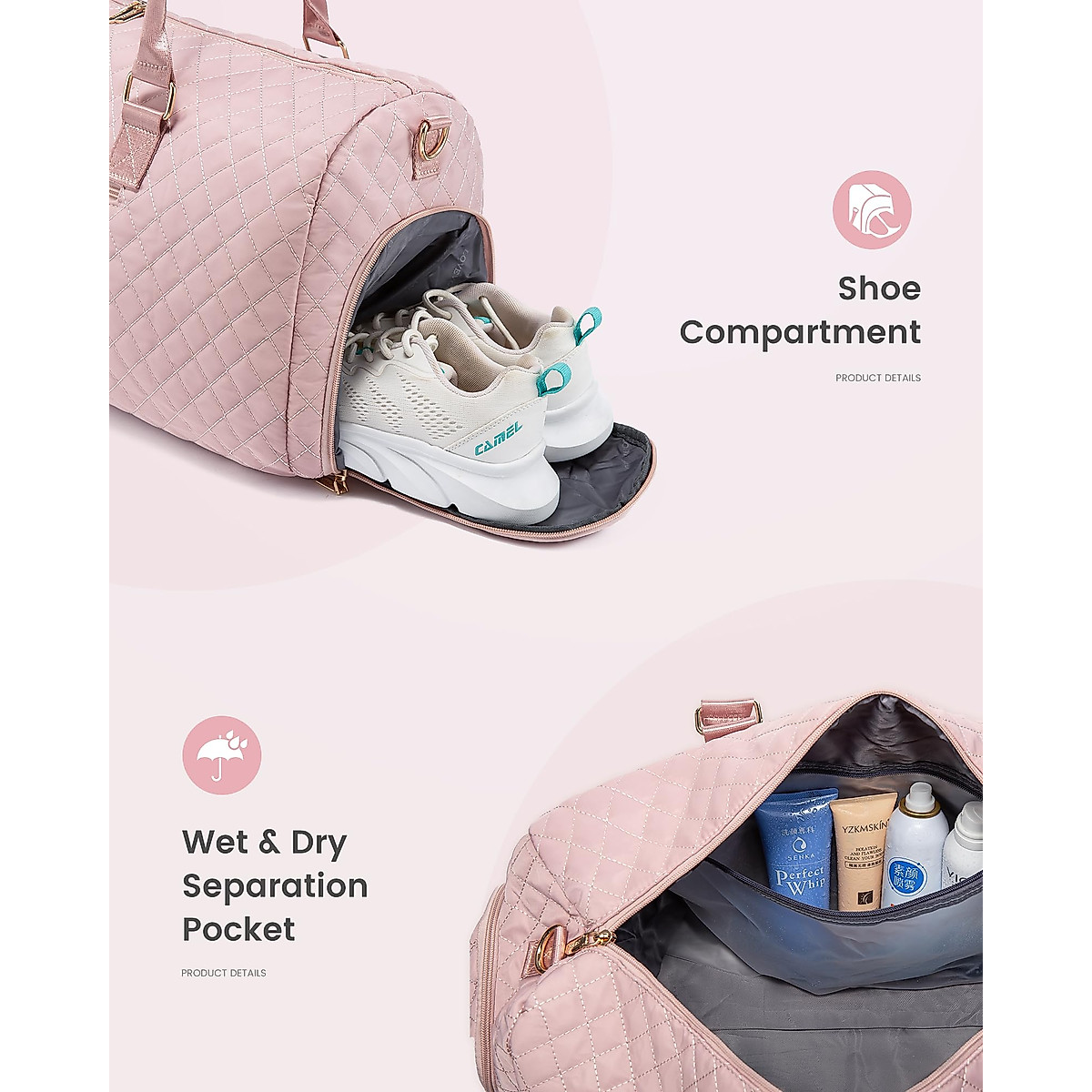 LOVEVOOK Travel Duffle Bag, Weekender Bag for Women with Toiletry Bag, Carry on Overnight Bag with Shoe Compartment, Gym Duffel Bag with Wet Pocket, Mommy Hospital Bags for Labor and Delivery