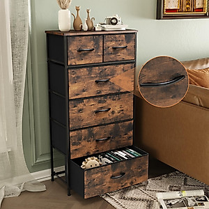 VredHom Fabric Dresser for Bedroom, Tall Skinny Dresser with 6 Drawers, Storage Organizer Tower, Steel Frame Wooden Top for Closet, Living Room, Hallway(Rustic Brown)
