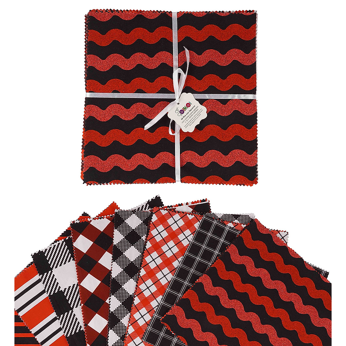 Soimoi Stripes Print Precut 5-inch Cotton Fabric Quilting Squares Charm Pack DIY Patchwork Sewing Craft- Red