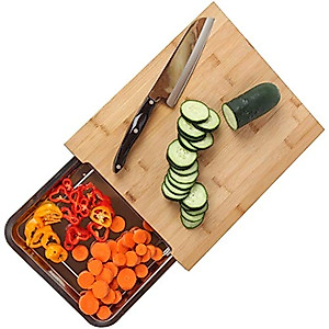 Lily’s Home Mess-Free Bamboo Cutting Board With Slide Out Drawer Tray, Large