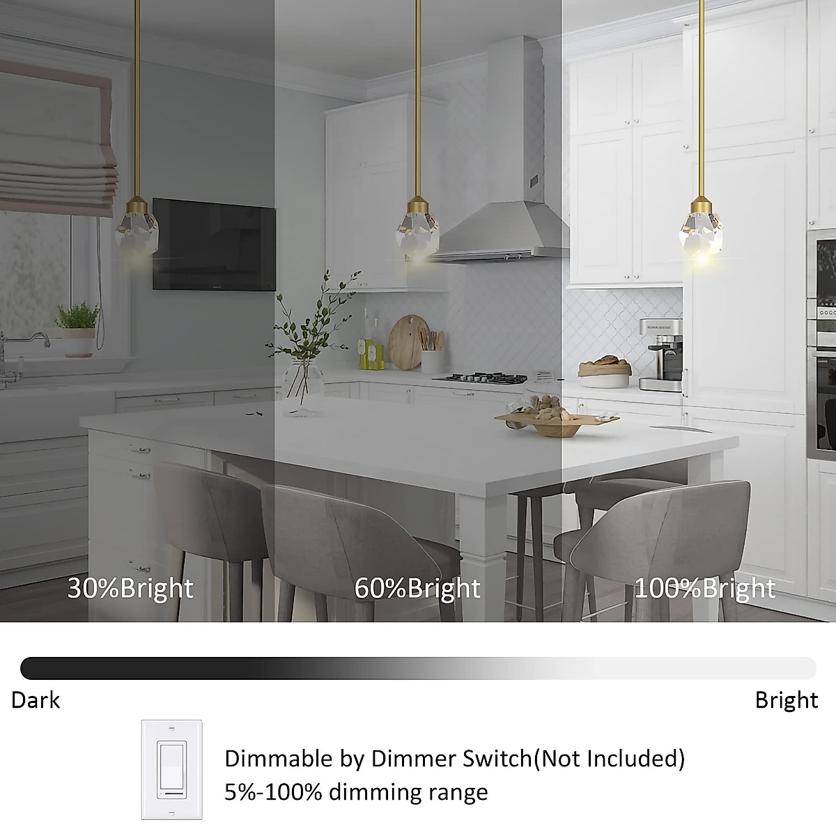 Crystal Pendant Light Gold Finish 1-Light Modern Crystal Pendant Light Brushed Brass Mini Hanging Pendant Light Dimmable Integrated LED Pendant Light Fixture with Crystal Glass Single Pendant Light