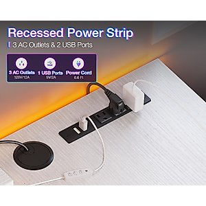 ODK 48-Inch L Shaped Gaming Desk with LED Lights & USB Power Outlets, Reversible Computer Desk with 4 Drawers, Corner Gamer Desk with CPU Shelf & Monitor Stand, Gaming Table for Bedroom, White