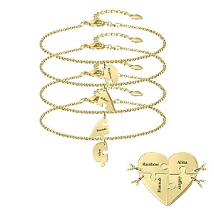 BAUMA AUTO Personalized Puzzle Piece Bracelet Set 2/3/4/5/6 Pcs for Family Love Best Friend Custom Name Anklet Bracelet BFF Matching Heart Pendant Set (Silver-3)