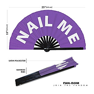 Nail Me Hand Fan Foldable Bamboo Circuit Hand Fan Funny Gag Slang Words Expressions Statement Gifts Festival Accessories Rave Handheld Circuit Event Fan Clack Fans (Purple)