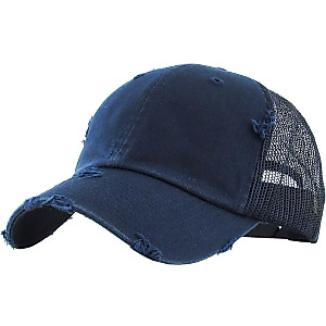 Funky Junque Distressed Trucker Dad Hat - Navy