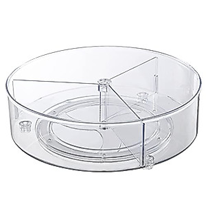 Empaxum Clear Lazy Susan Organizer with 3 Dividers 10.7" Plastic Divided Lazy Susan Turntable for Cabinet Medicine Cabinet Organizer Divided Spinning Storage for Kitchen, Pantry, Countertop, Bathroom
