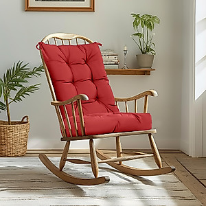 mudilun Rocking Chair Cushion Non-Slip Tufted Indoor/Outdoor Rocking Chair Cushions 80% Water Proof with Straps for Living Room Baby Room Garden High Back Rocking Chair Pads (Red)