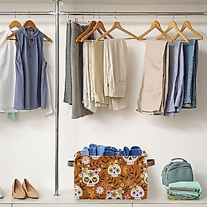 Sugar Skulls Flowers Storage Basket Bins Foldable Laundry Hamper Toy Storage Bins Box Organizer for Living Room Clothes Nursery Closet Shelf Playroom,1 pcs