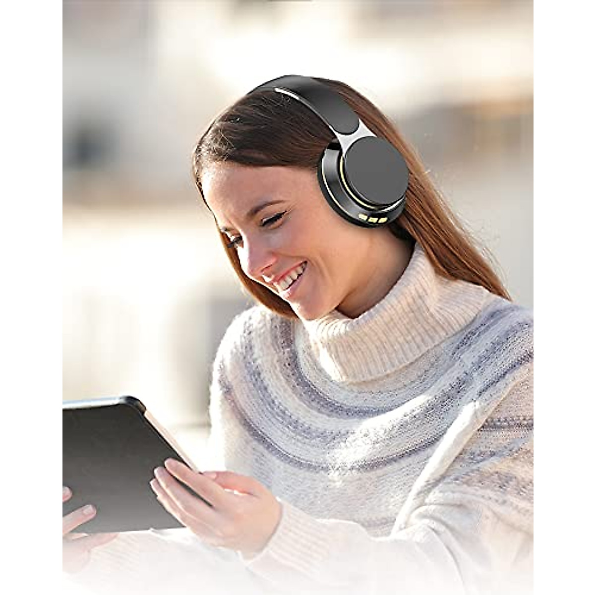 Bluetooth Headphones V5.1 with Mic, Wireless Headsets with Active Noise Canceling, Over-Ear ANC Stereo Headphones for Cell Phones Laptop Computer (Black)