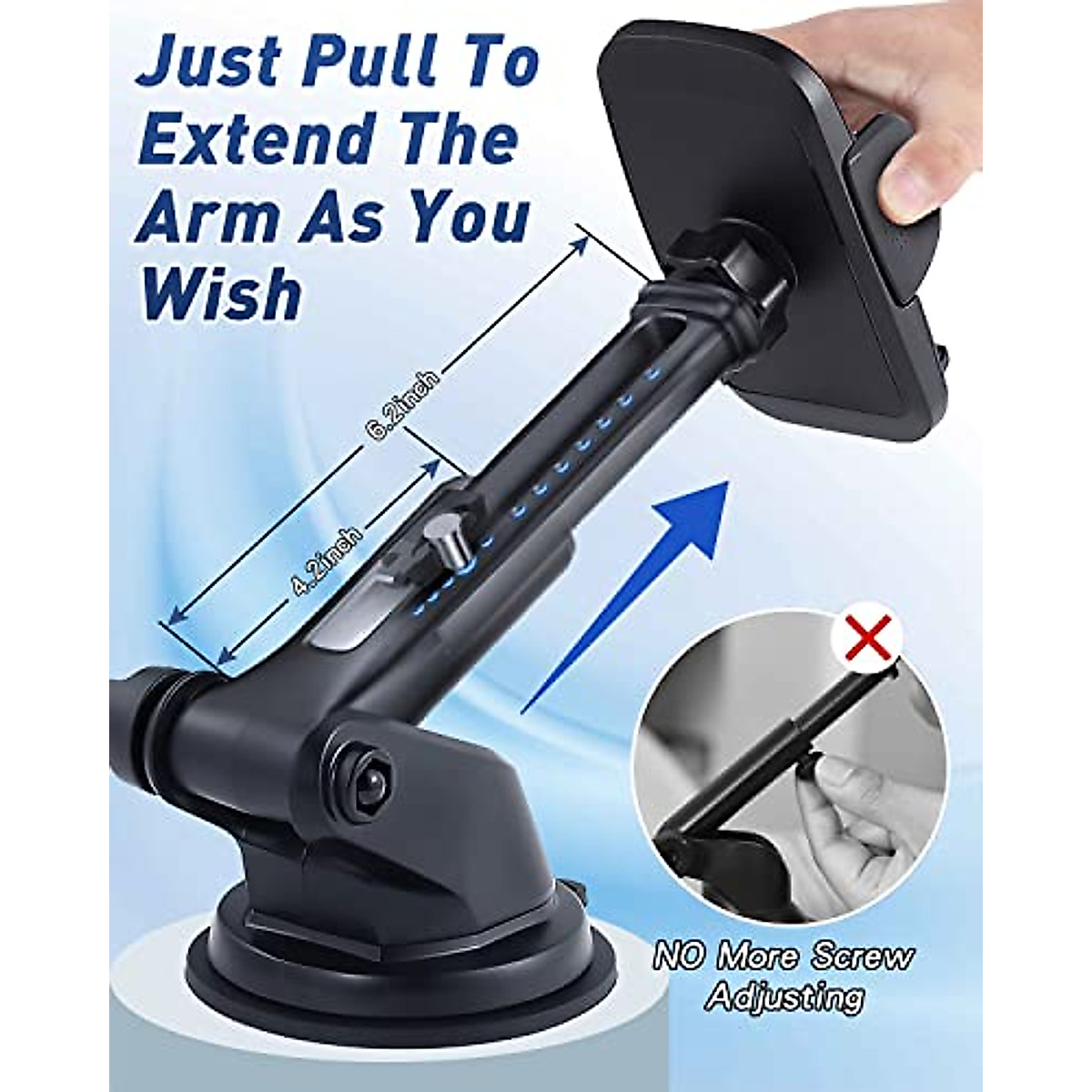 MLIFEMFUL Phone Mount for Car, 3 in 1 Car Phone Holder Mount Long Arm High Temperature Resistance Suction Cup,Cell Phone Holder for iPhone & All Smartphone Dashboard Windshield Vent Clip Compatible