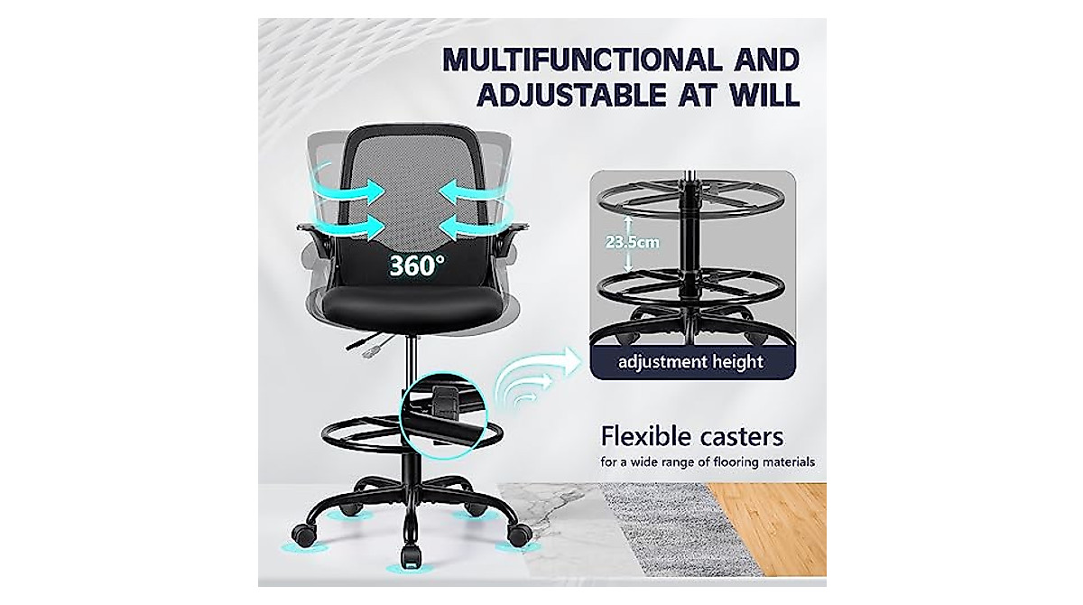 KERDOM Drafting Chair Tall Office Chair Ergonomic Computer Standing ...