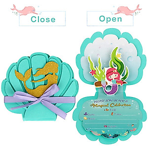 OurWarm 24pcs Mermaid Party Invitations, 3D Pearlescent Mermaid Birthday Party Supplies with Envelopes for Kids Girls Birthday Wedding Baby Shower Pool Mermaid Themed Party Supplies