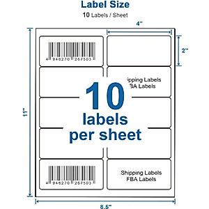 2" x 4" Shipping Address Labels Compatible with Avery 5163, 8163, POLONO Internet Mailing Shipping Labels, White Sticker Labels for Laser/Ink Jet Printers, Permanent Adhesive (250 Labels, 25 Sheets)