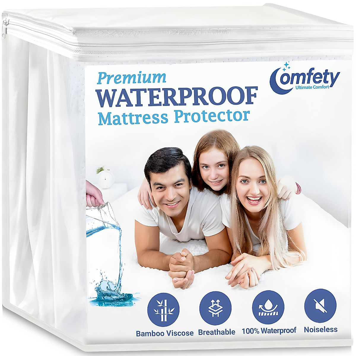 Comfety Twin Size Waterproof Mattress Protector - Cooling, Hypoallergenic, Breathable, Washable, Noiseless, 100% Viscose Bamboo