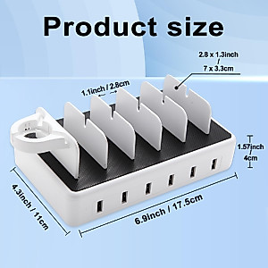 ZWTNBFST USB Charging Station 6 Ports with 6 Charging Cables 50W Fast Charging Station Desk Organizer for Multiple Devices,Compatible with Cellphone,Tablet, Kindle, Apple Watch and Other Electronic