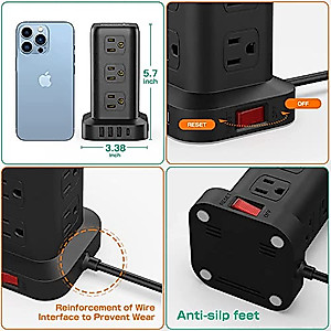 Extension Cord with Multiple Outlets, Surge Protector Power Strip Tower, 12 AC 4 USB (1 USB C)，Mini Power Strip with USB Ports, Surge Protector Tower 6.5FT Overload Protection for Home Office
