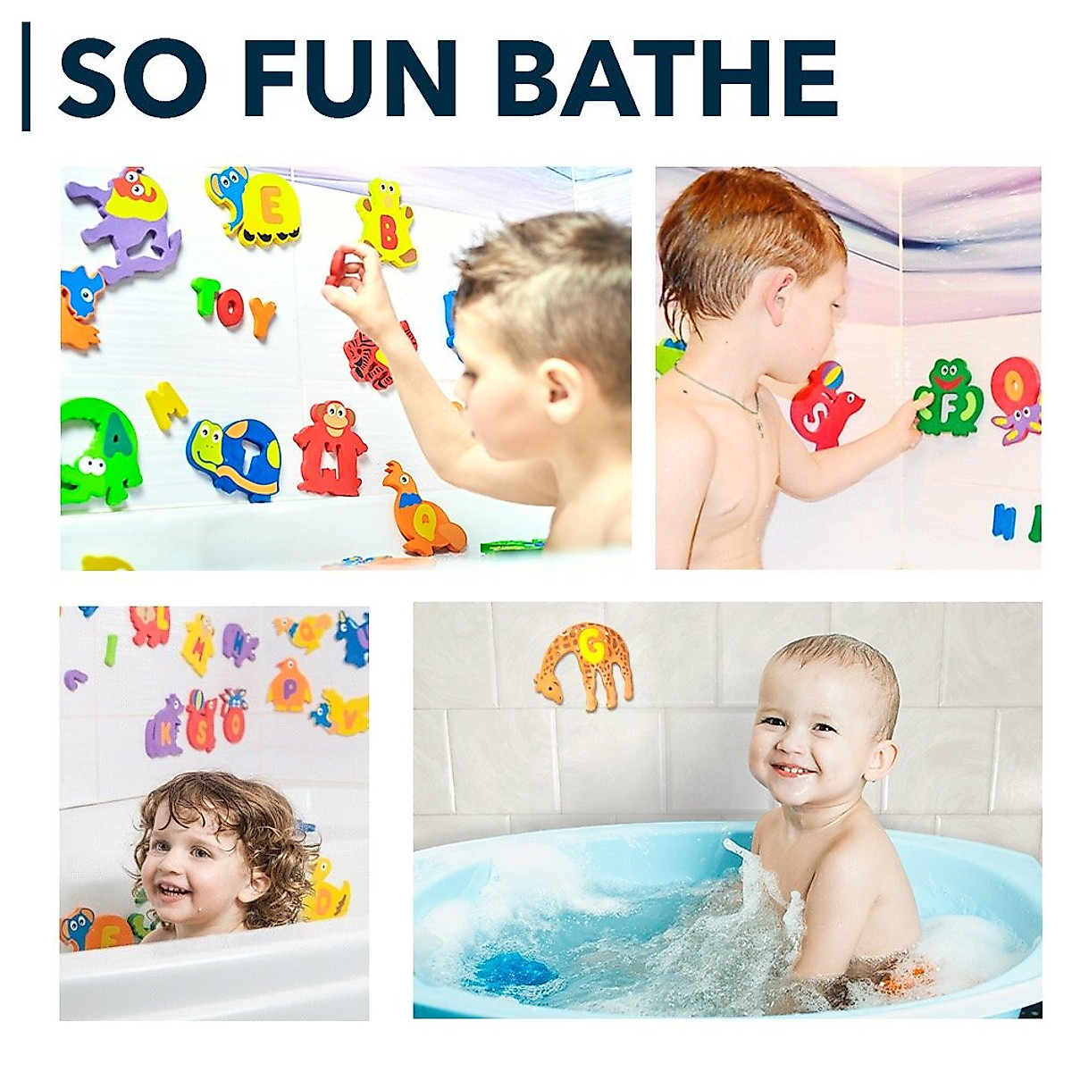 Foam Bath Toys Letters - Set of 52 Pcs - Non-Toxic Bathtub ABC Alphabet for Kids Toddlers - Original Premium Educational Floating Animals Puzzles for Baby Boys Girls