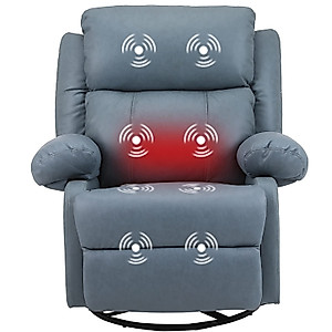 Kasorix Swivel Rocker Recliner Chairs, Nursery Glider Chair, Nursery Rocking Chairs, Overstuffed Manual Massage Recliners with Heat, Faux Leather Reclining Chair Single Sofa (Light Blue)