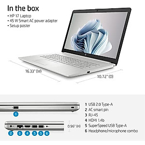 HP 17.3" Laptop (Latest Model), 11th Gen Intel Core i5-1135G7 Processor, 20GB DDR4 RAM, 1TB PCIe SSD, Full HD IPS Display, Backlit Keyboard, Intel Iris Xe Graphics, Windows 11 Home, Silver